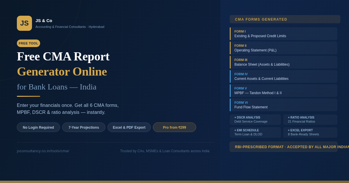 Free CMA Report Online for Bank Loans | JS & Co